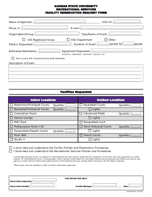 Fillable Online Facility Reservation Request Form - Recreational Services Fax Email Print ...