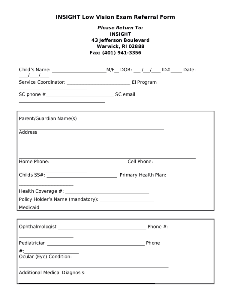 INSIGHT Low Vision Exam Referral Doc Template | pdfFiller