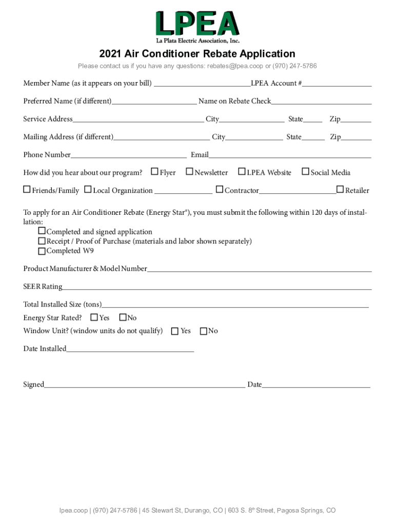 Fillable Online 2021 Air Conditioner Rebate Application Fax Email Print ...