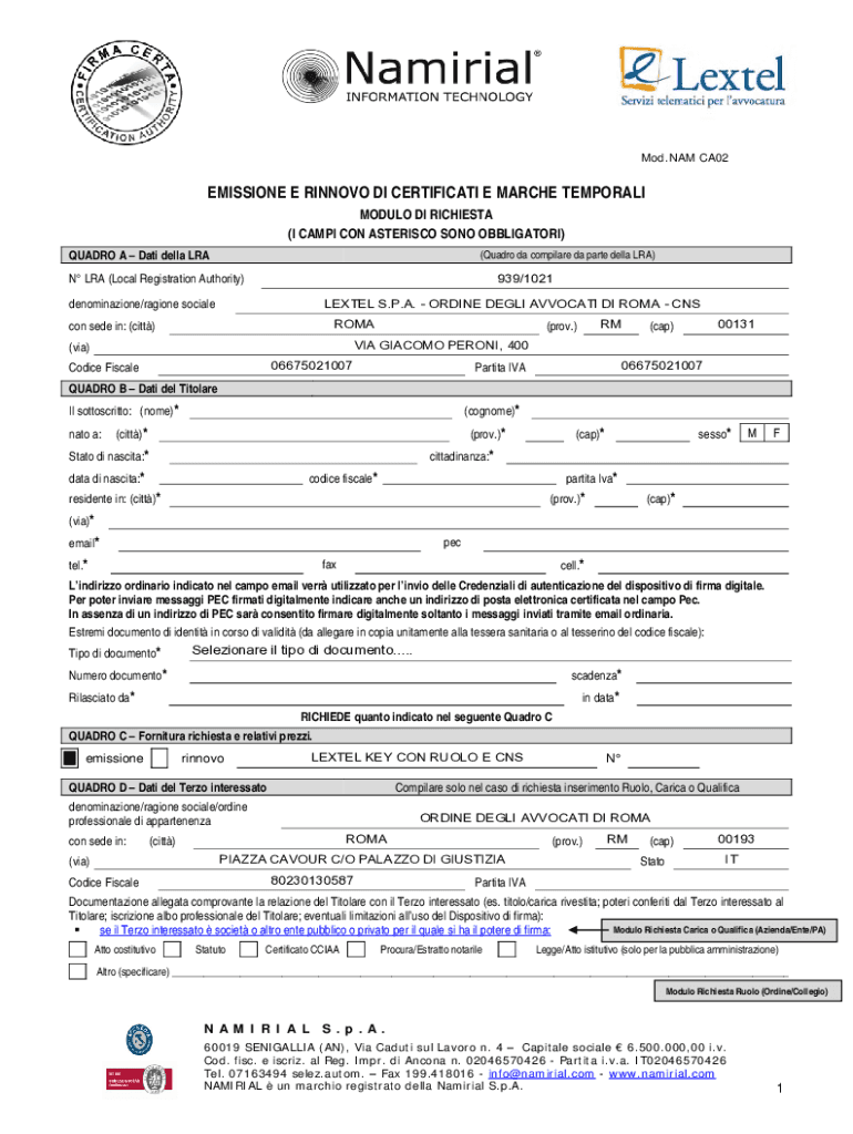 Compilabile Online Firma digitale CNS - Camera di Commercio di Roma ...