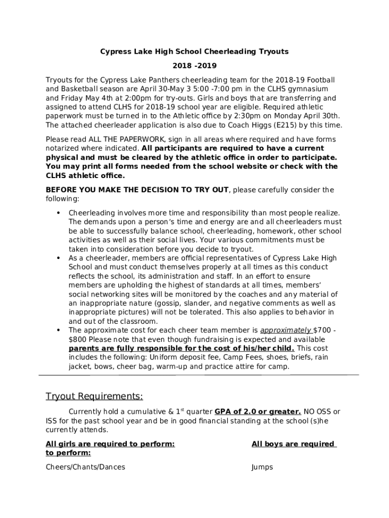 Cypress Lake High School Athletics - Cheer tryout info ... Doc Template ...