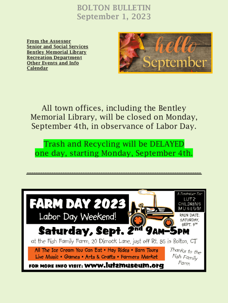 Fillable Online Town Offices and Bentley Memorial Library will be ...