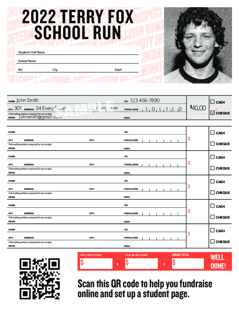 Fillable Online the terry fox run - school pledge sheet Fax Email Print ...