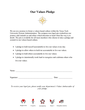 Fillable Online Our Values Pledge Fax Email Print - pdfFiller