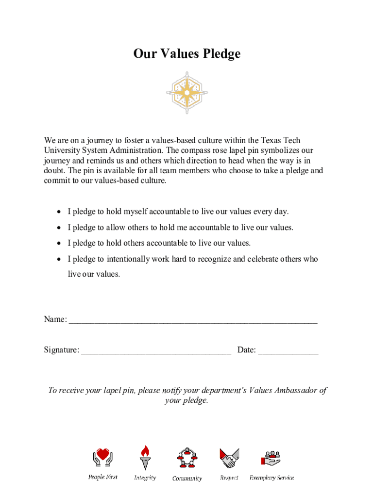 Fillable Online Our Values Pledge Fax Email Print - pdfFiller