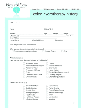 Fillable Online Colon HydrotherapyColonic Irrigation TherapyNatural ...
