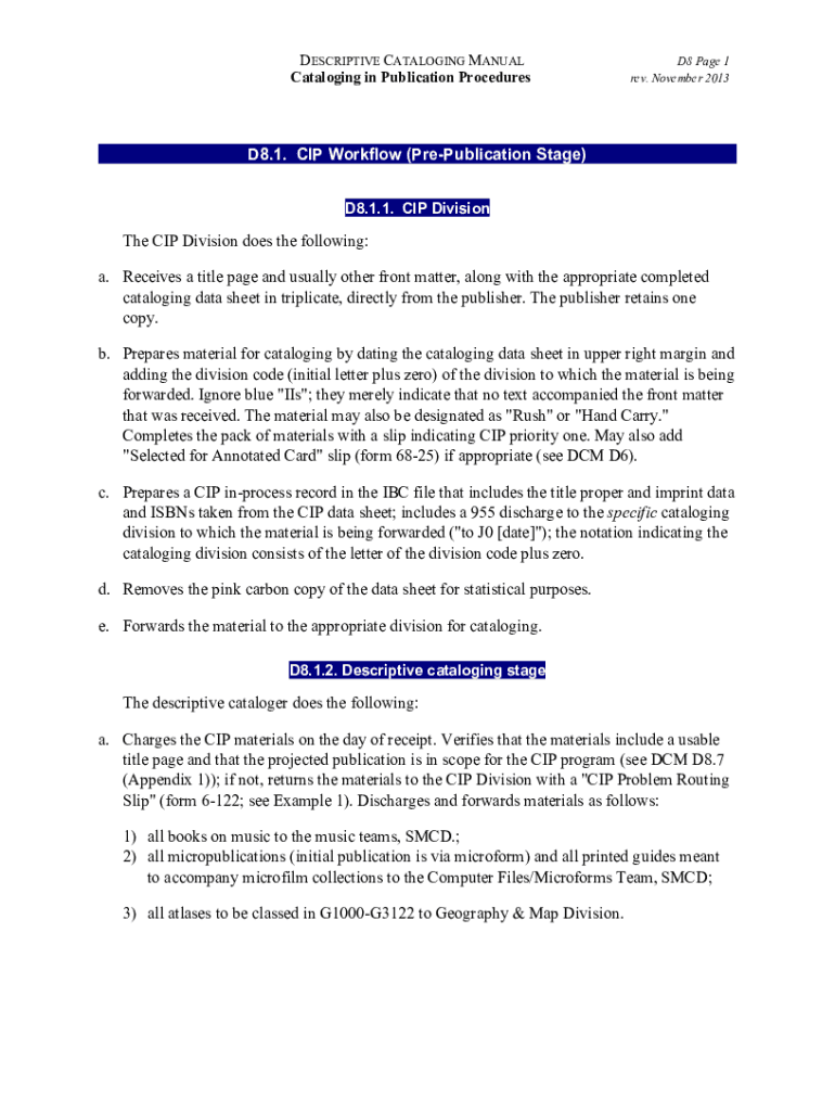 Fillable Online ProcessAbout the CIP ProgramCataloging in Publication ...