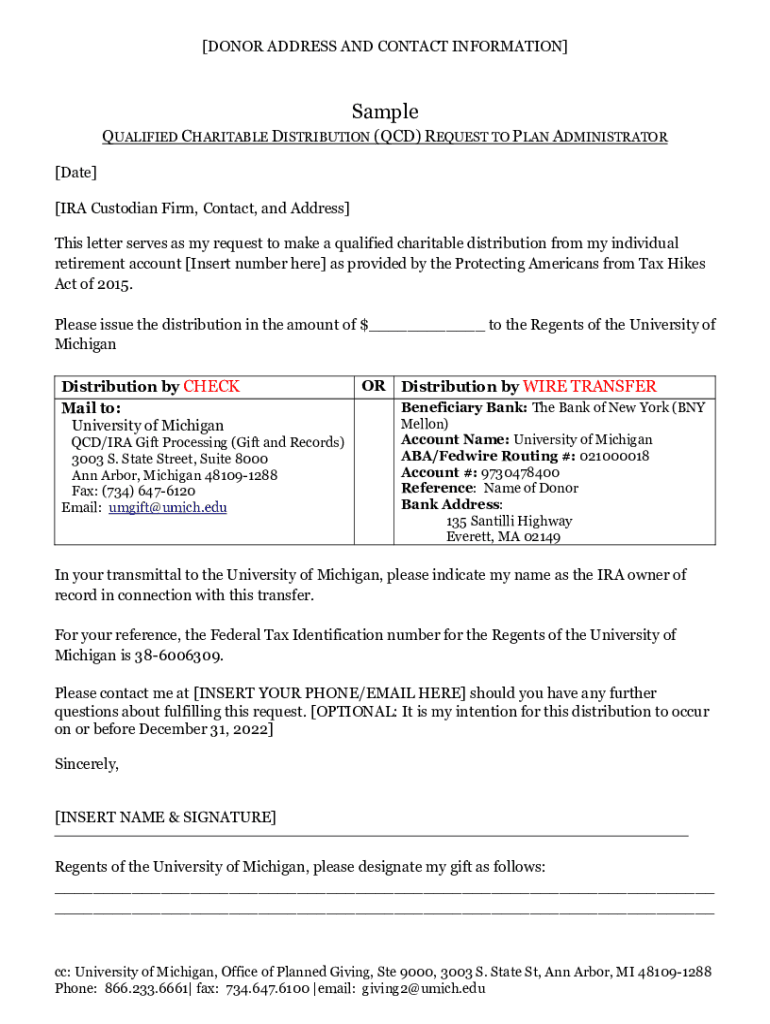 Fillable Online Sample IRA Letter - Planned Giving - University of ...