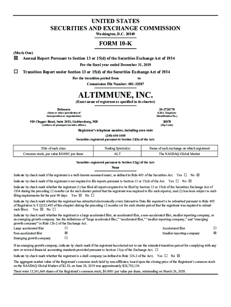 Fillable Online ALTIMMUNE, INC. Fax Email Print - pdfFiller
