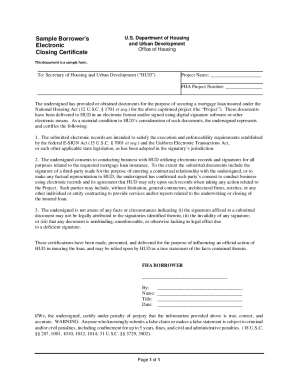 Fillable Online Sample Borrower's Electronic Closing Certificate - HUD ...