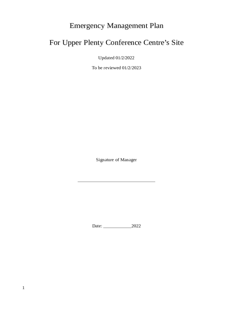 Fillable Online Emergency Management Plan For Upper Plenty Conference ... Fax Email Print ...
