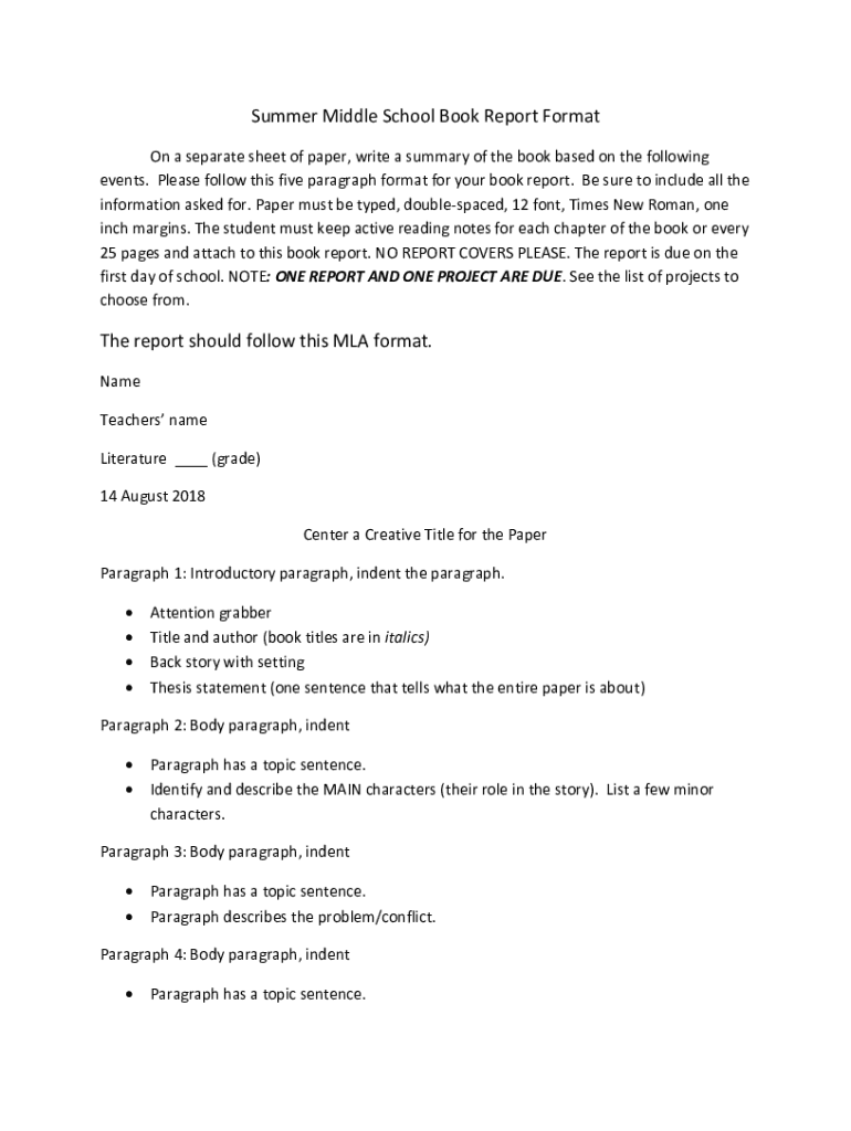 Fillable Online Follow Our Creative Ideas For The 7th-grade Book Report ...