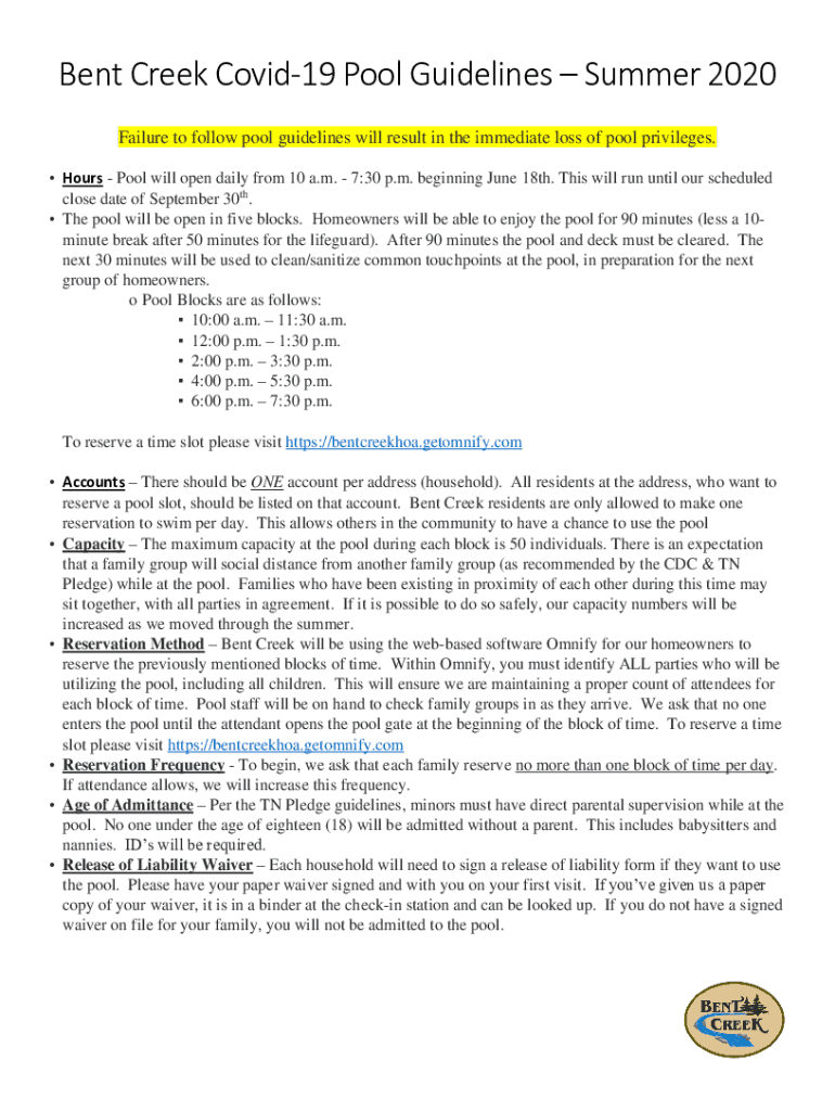 Fillable Online POOL AREA ACCESS RULES Fax Email Print - pdfFiller