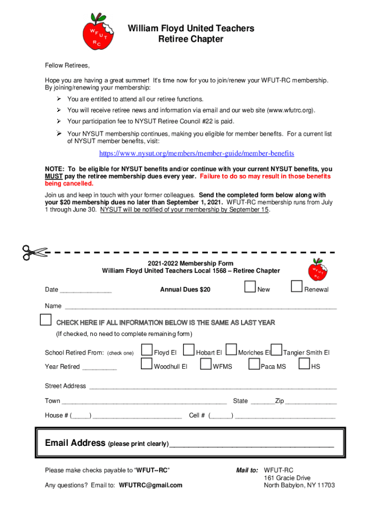 Fillable Online Fillable Online wfutrc Dues Form - William floyd united ...