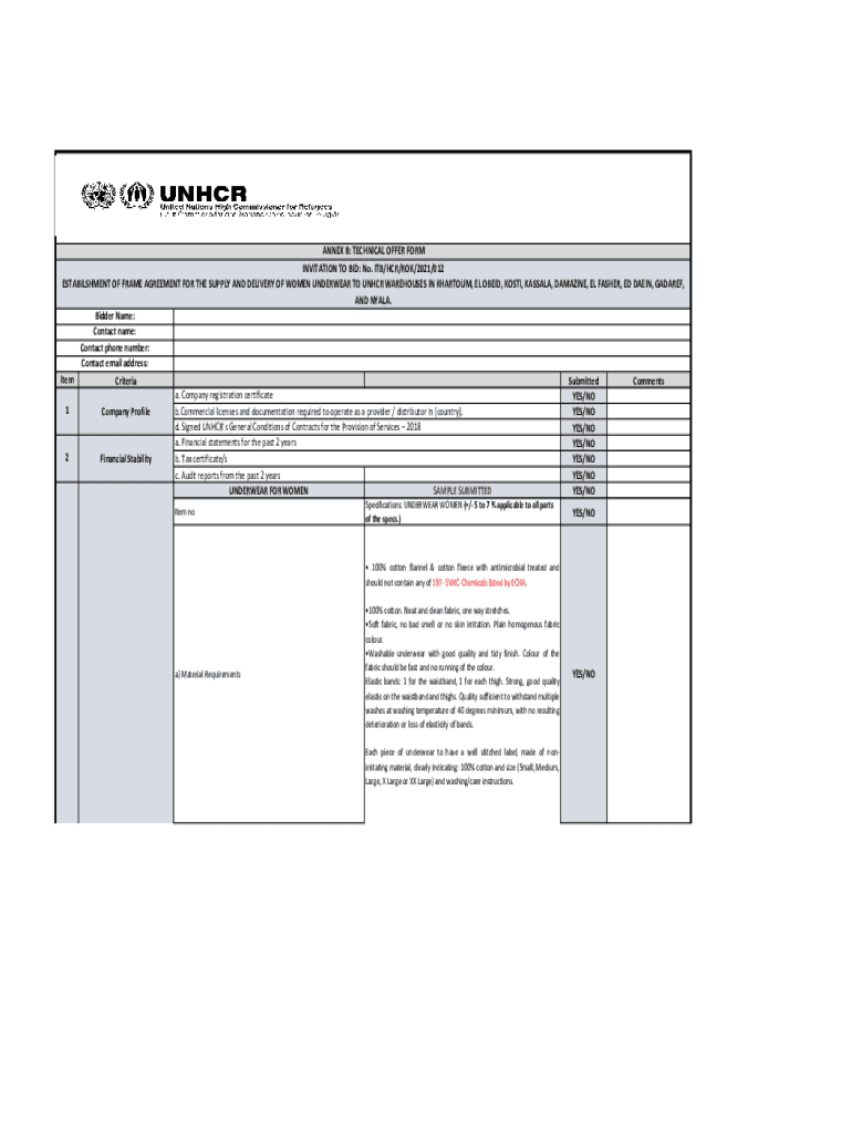 Fillable Online Annex B-Technical Offer Form Fax Email Print - pdfFiller