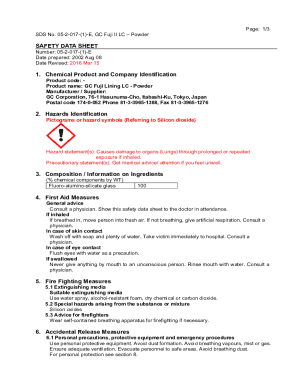 Fillable Online GC Fuji II Powder - Material Safety Data Sheet Fax ...