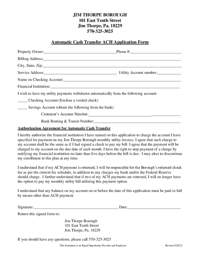 Fillable Online JIM THORPE BOROUGH 101 East Tenth Street Jim Thorpe, Pa ...