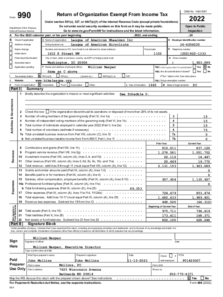 Fillable Online 2022 Federal Tax Return Documents (League of American ...