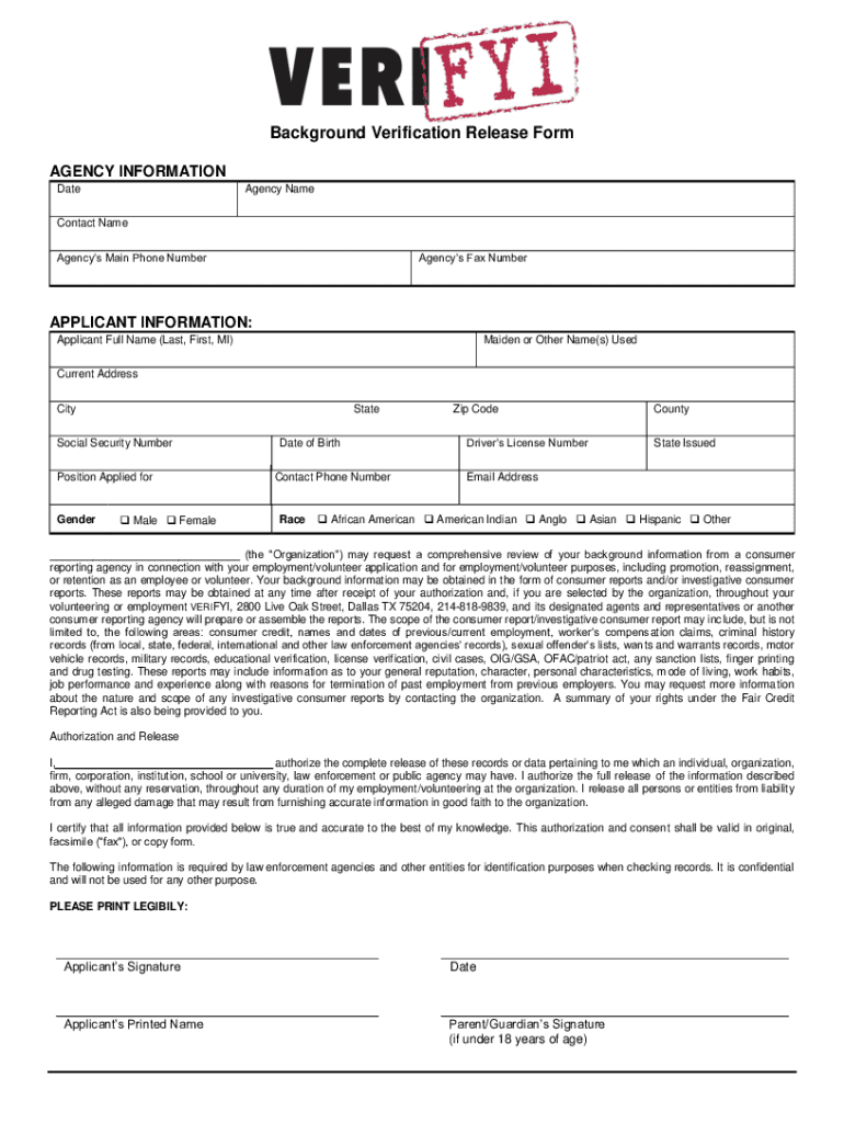 Fillable Online Reliable ProfessionalsBackground Check Release Form Fax ...