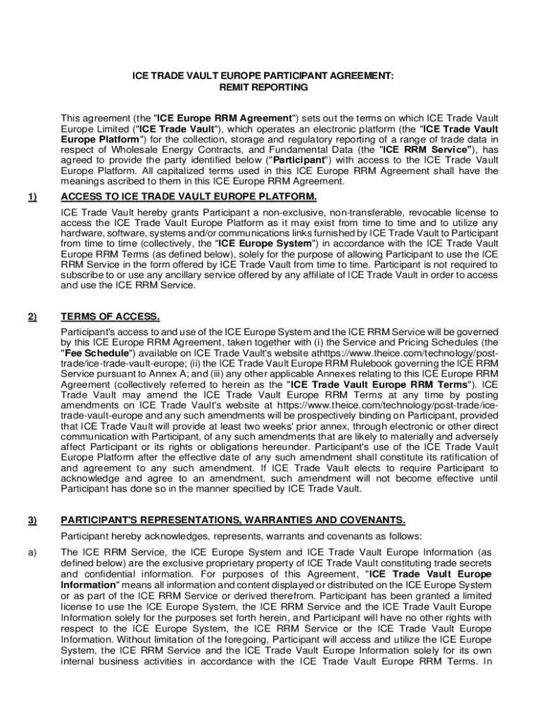 Fillable Online ICE Trade Vault Europe Participant Agreement Remit ...