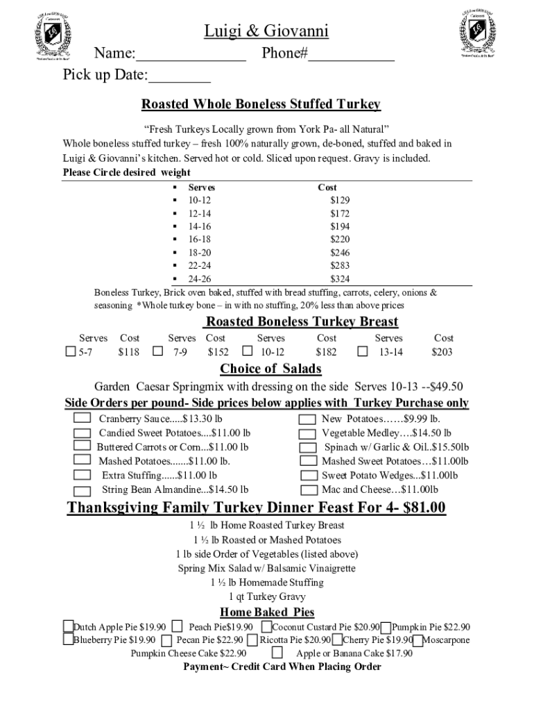 Fillable Online Luigi's Gourmet ExpressItalian dishes & cocktails in ... Fax Email Print - pdfFiller