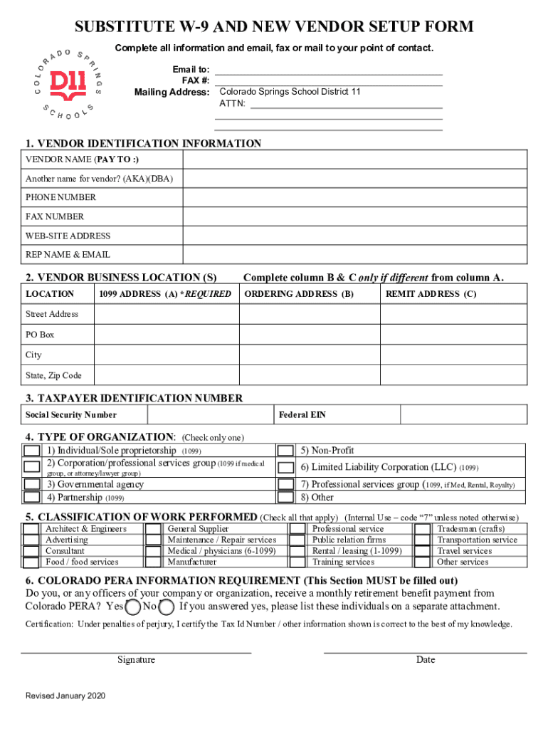 Instructions Vendor Registration And Substitute W 9 Form Fill Out