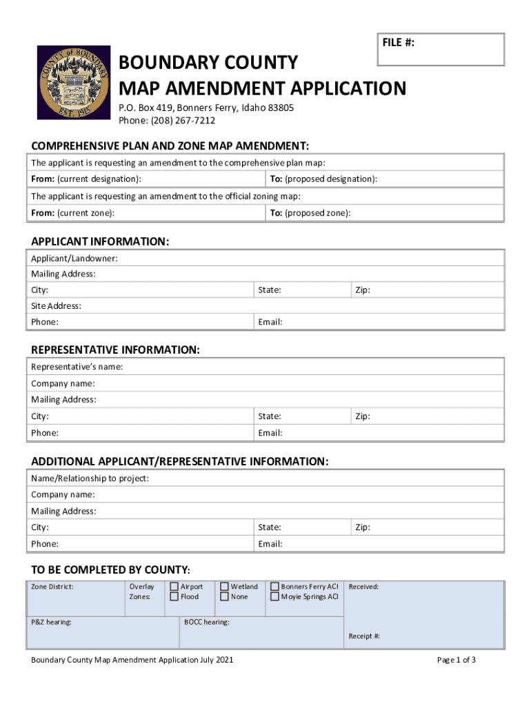 Fillable Online BOUNDARY COUNTY MAP AMENDMENT APPLICATION Fax Email ...