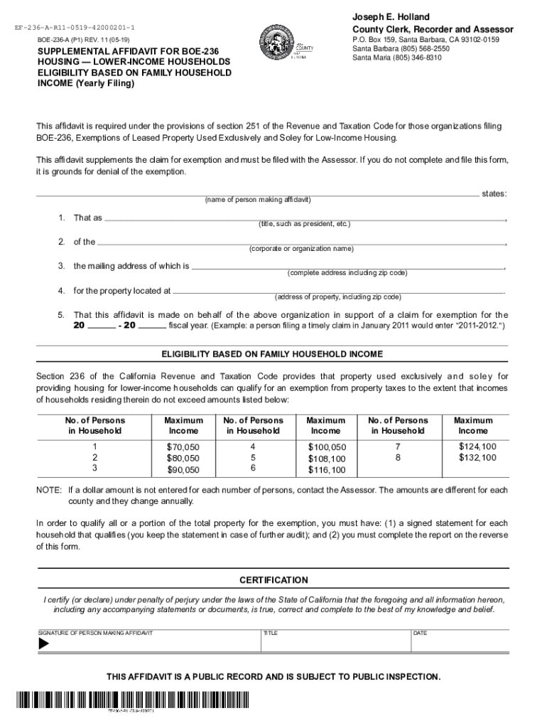 Fillable Online Supplemental Affidavi for BOE-236 Housing - Lower ...