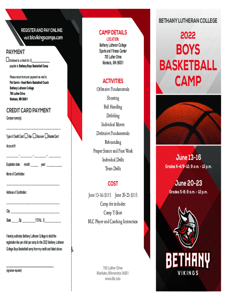 Fillable Online BOYS BASKETBALL CAMP - BLC Vikings Basketball Camps Fax ...