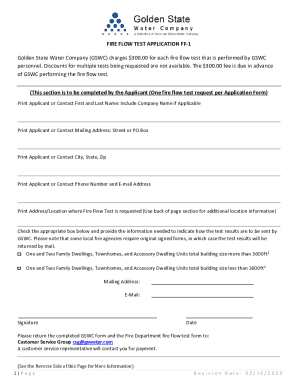 Fillable Online FIRE FLOW TEST APPLICATION FF-1 Golden State Water ...