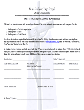 Fillable Online ychs student service hours report form Fax Email Print ...
