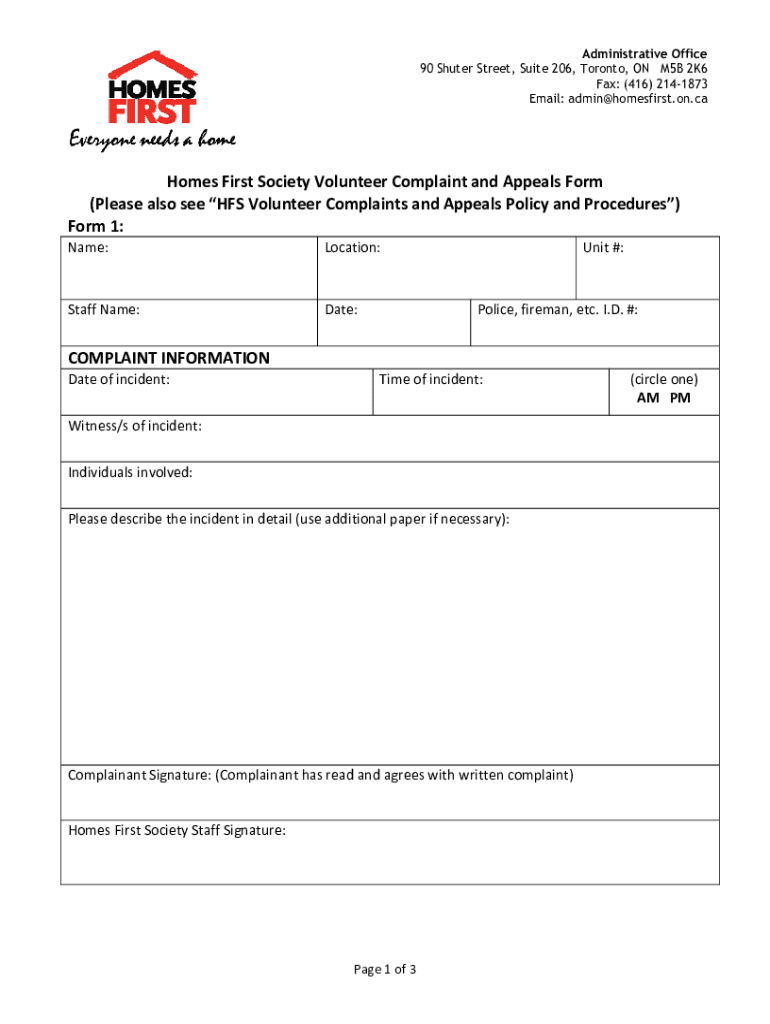 Fillable Online HFS-Volunteer-Complaint-and-Appeals-Form-1.pdf Fax ...
