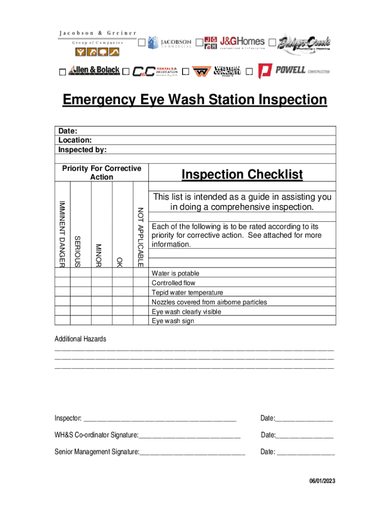 Fillable Online Inspection & Maintenance for Portable Eye Wash Stations ...
