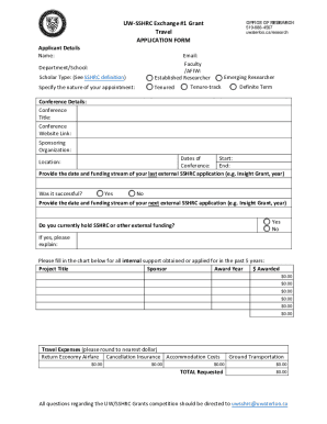 Fillable Online UW-SSHRC Exchange #1 Grant Travel APPLICATION FORM Fax ...
