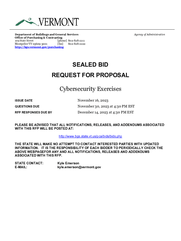 Fillable Online SEALED BID REQUEST FOR PROPOSAL Cybersecurity ... Fax ...