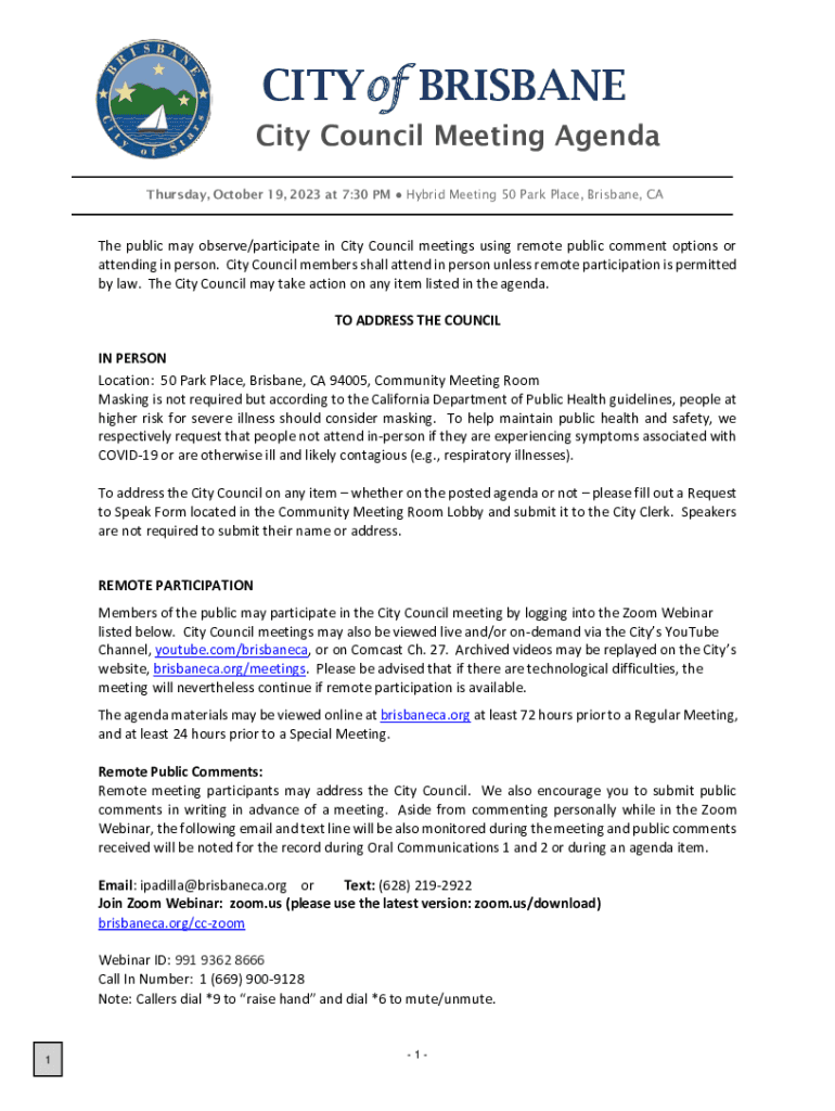 Fillable Online City Council members shall attend in person unless ...