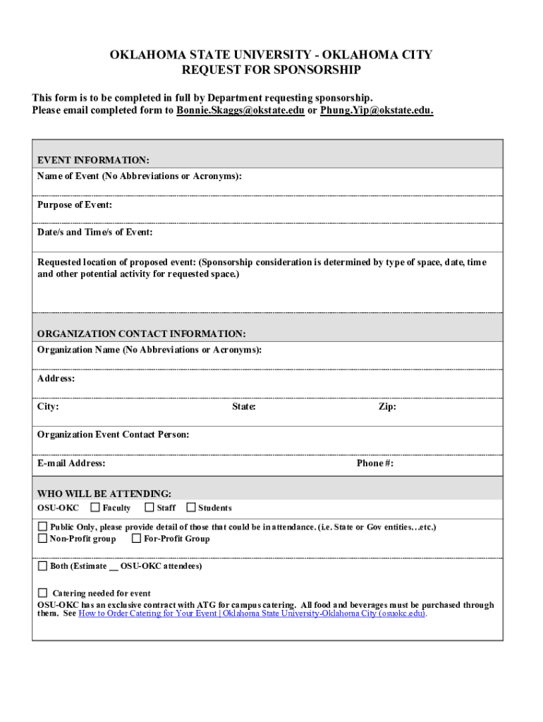 Fillable Online Ok State Request Sga Co Sponsorship Funds Sample Form Fax Email Print - pdfFiller