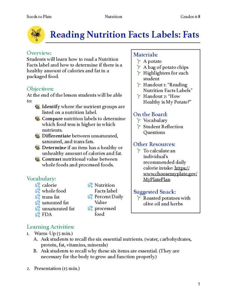 Fillable Online Nutrition: How to Read a Nutrition Facts Label Fax Email Print - pdfFiller