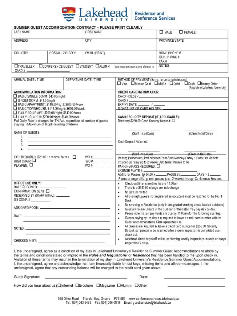 Fillable Online Guest Accommodation Agreement Fax Email Print - pdfFiller