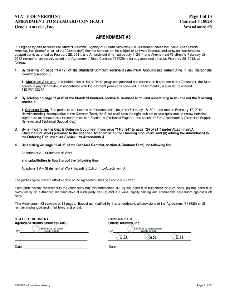 Fillable Online dvha vermont STATE OF VERMONT Contract # 18928 ...