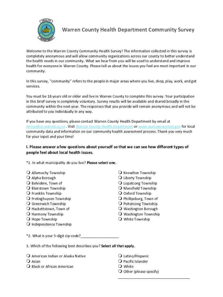 Completable En línea Community Health Survey - Warren County Health ...
