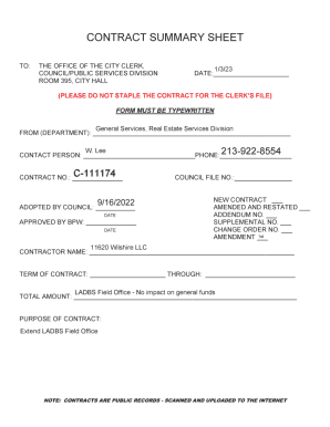 Fillable Online Contract Summary Sheet (3).pdf Fax Email Print - pdfFiller