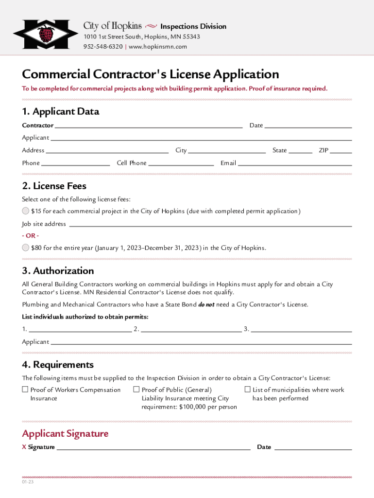 Fillable Online Commercial Contractor's License Application Fax Email ...