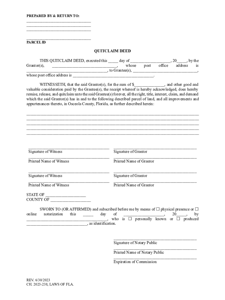 Fillable Online QUITCLAIM DEED THIS QUITCLAIM DEED, executed this ...