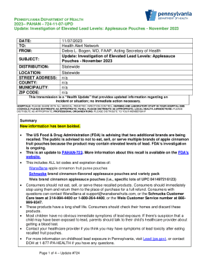 Fillable Online Update: Investigation of Elevated Lead Levels: Applesauce ... Fax Email Print ...