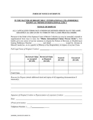 Fillable Online form of notice of dispute Fax Email Print - pdfFiller