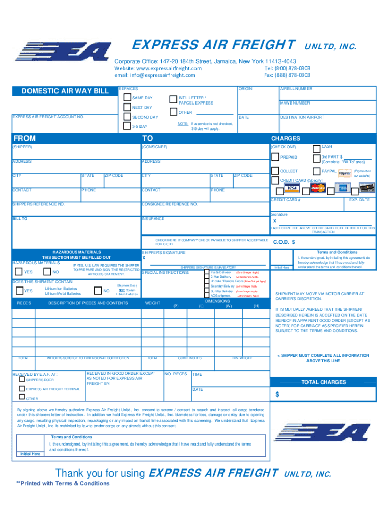 Fillable Online Express Air Freight Unlimited, Inc. Company Profile Fax ...
