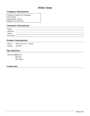 Fillable Online Order form for Steel Vase Urn - Small Fax Email Print ...