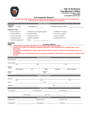 Fillable Online Fire Inspection Request Application - Dickinson, TX Fax ...