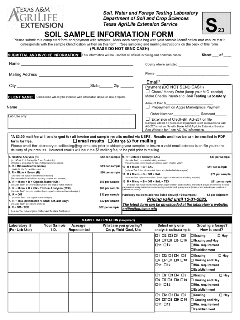 Fillable Online soiltesting tamu SOIL SAMPLE INFORMATION FORM - Duval ...